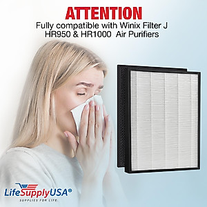 True HEPA Air Cleaner Filter Replacement Set Compatible with Winix Hr950 & Hr1000 Air Cleaners, Filter J by LifeSupplyUSA