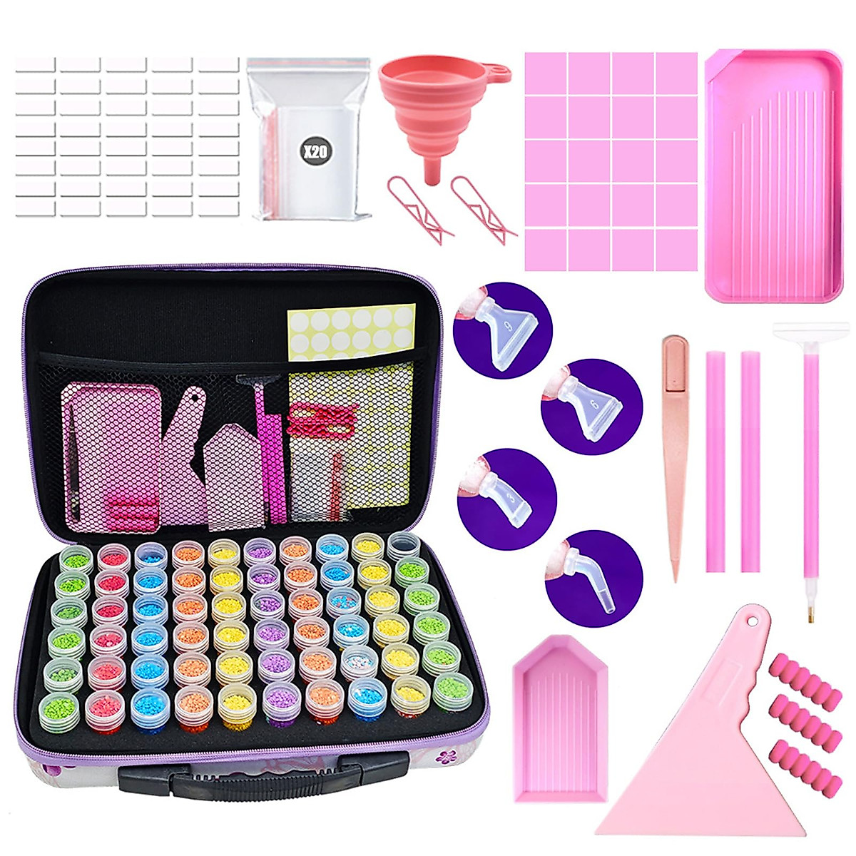 MIATTCLD Diamond Art Organizer Case 60 Slots Diamond Painting Storage Containers, Portable Diamond Painting Accessories and Tools Kit Box for DIY 5D Diamond Beads Art Craft