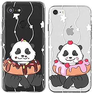 Toik Matching Couple Cases for Apple iPhone 11 Pro Xs Max Xr 10 X 8 Plus 7 6s 5s SE Kawaii Print Panda Silicone BFFs Animals Doughnut Gift Best Friend Sweet Relationship Girlfriend Cute