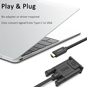 DteeDck USB C to VGA Cable 6 ft, USB Type C (Thunderbolt 3) to VGA Cable Sturdy Braided for USB 3.1 Devices-Compatible with MacBook Pro, iPad Pro Galaxy S10/S9/S8, Surface Book 2, Dell XPS, HP Etc