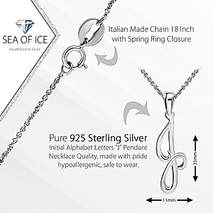 SEA OF ICE J Necklace Initial Alphabet Letter Pendant Necklace Sterling Silver Necklace for Women