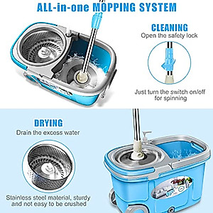 Tsmine Commercial Microfiber Spin Mop and Bucket with Wringer Set for Hardwood Floor,Kitchen Household Cleaning Tools Supplies with 6 Replacement Refills,61" Extended Handle