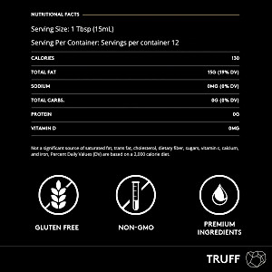 TRUFF Black Truffle Oil - Black Truffle Infused Olive Oil - Gourmet Dressing, Seasoning, Marinade, or Drizzle, Non-GMO, Gluten-Free, 5.6 fl.oz