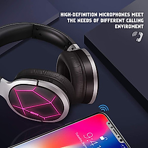 MIDOLA Headphone Bluetooth 5.0 Wireless LED Light DJ Over-Ear Foldable w/Mic Hi-Fi Audio, Deep Bass, Soft Protein Ear Cups 30-35H Playtime for Travel Home Office Cellphone Pad Notebook Black