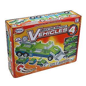POPULAR PLAYTHINGS Magnetic Mix or Match Vehicles 4 Toy Play Set, 9 Pieces