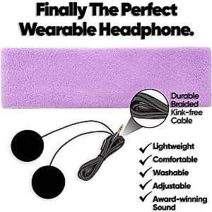 CozyPhones Fleece Sleep Headphones - Wired Over Ear Headphones from Ultra Thin Earphones for Side Sleepers, Meditation, Running, Laptop, and Phone - Violet