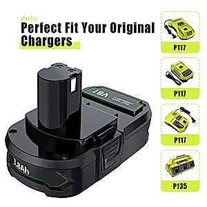 BATTOOL Upgraded 3800mAh P102 Replacement Battery Compatible with Ryobi 18V Battery Ryobi ONE+P108 P102 P103 P104 P105 P107 P109 P122 Cordless Power Tools Battery with LED Indicator 2Packs