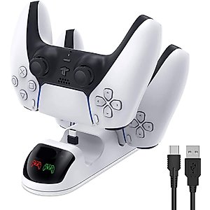 PS5 Controller Charging Station Dock, Paddsun Charger for PS5 Playstation 5 with LED Indicator Detachable Dual USB,Type C
