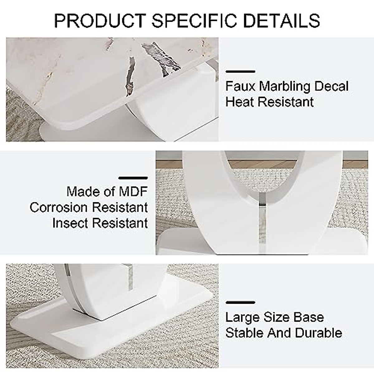 LKTART 63'' White Dining Table Imitation Marble Grain Kitchen Table for Kitchen Dining Room Meeting Room