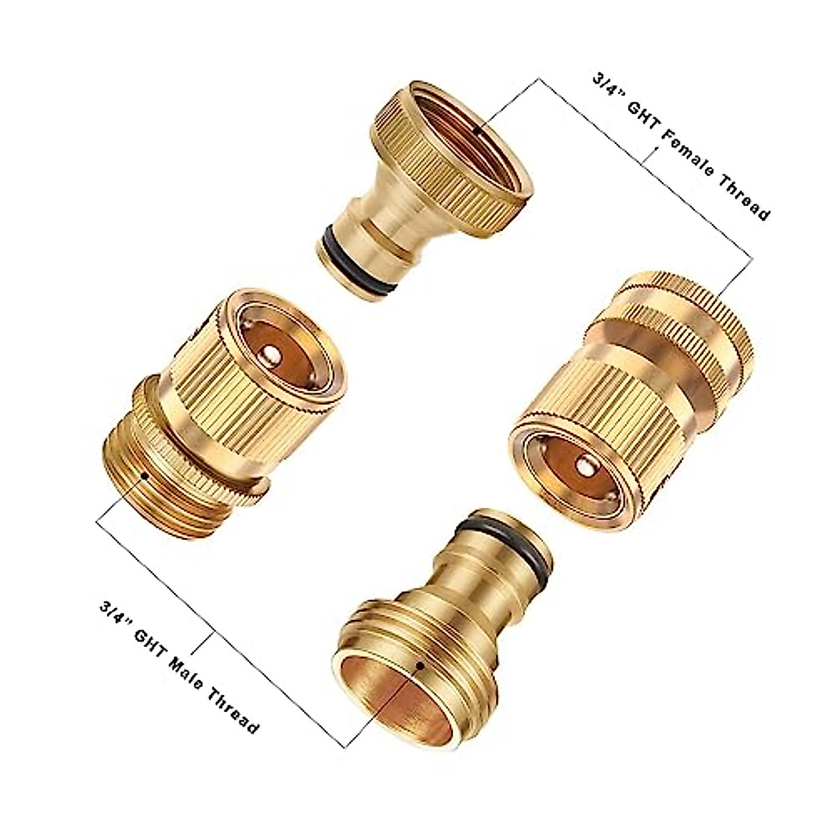 DINHAND 4 Sets Garden Hose Quick Connector No-Leak 3/4 GHT Inch Male and Female Thread Water Hose Fittings