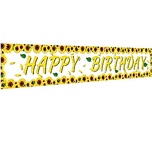 Ushinemi Sunflower Birthday Party Decorations, Sunflower Theme Happy Birthday Banner Decor, 9.8x1.6 Feet