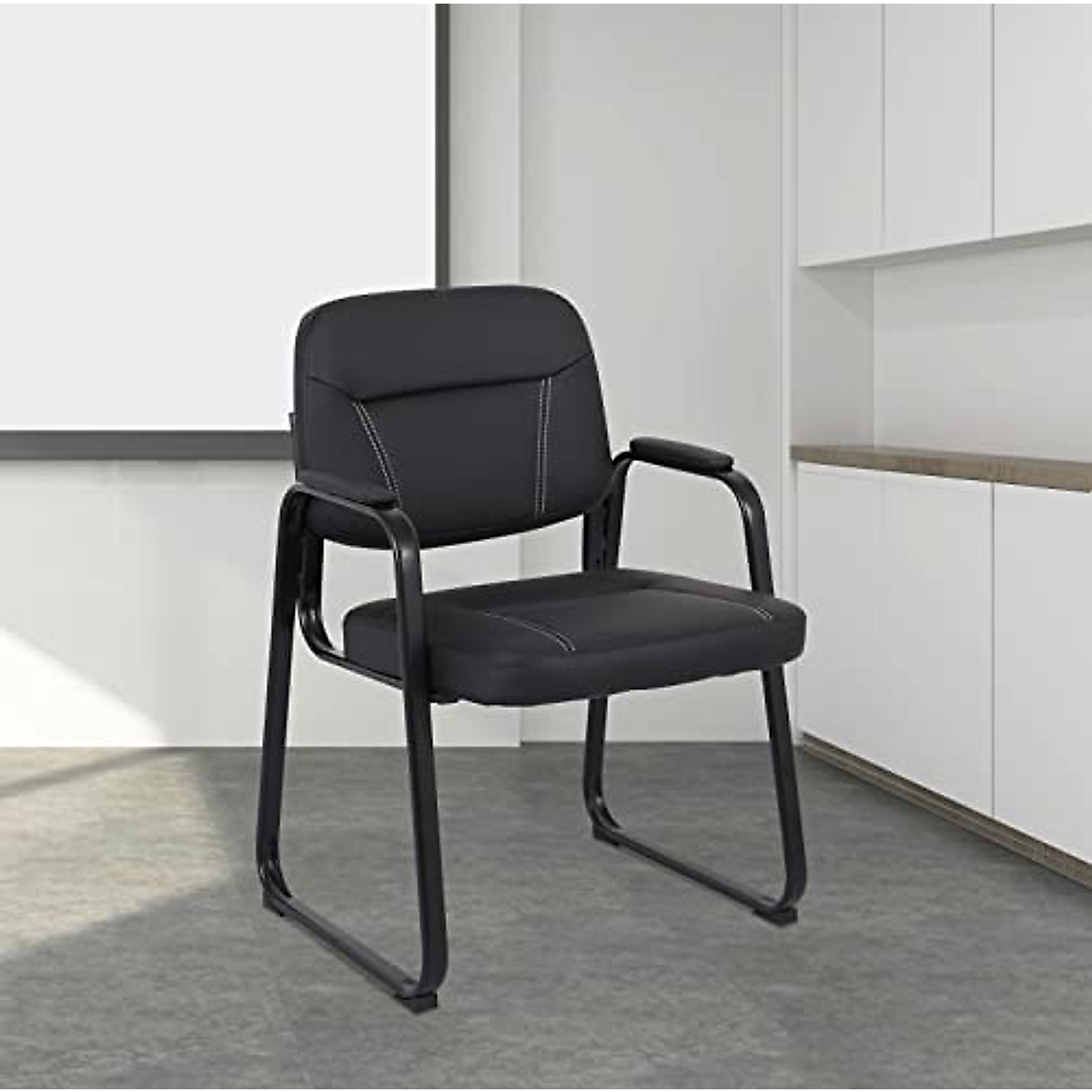 CLATINA Office Reception Guest Chair with Bonded Leather Padded Arm Rest Ergonomic Guest Chair with Sled Base for Waiting Conference Room Black 4 Pack