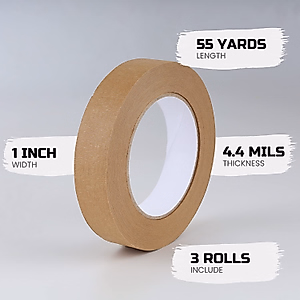 Lichamp 3 Pack Brown Painters Tape 1 inch, Brown Masking Tape 1 inch x 55 Yards x 3 Rolls (165 Total Yards)