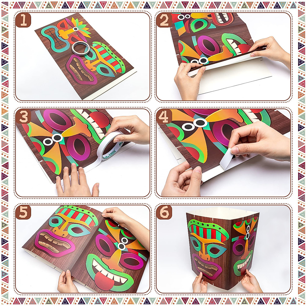 W1cwey 1 Large Tiki Column-6pcs Tiki Column Card Stock Decor, 68.8 Inch Height Three-Dimensional Tropical Hawaiian Luau Birthday Party Decoration Supplies Tiki Totem Decoration for Aloha Outdoor