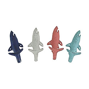 Set of 4 Cast Iron Coastal Shark Tail Wall Hooks Decorative Nautical Beach Bathroom Towel Or Coat Hanging Decor