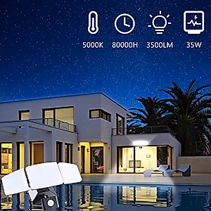 Ganiude 35W Plug in Flood Light Outdoor, Motion Sensor Plug in LED Security Light with Remote Control, Dusk to Dawn, 3 Head, 3500LM, 5000K, IP65 Waterproof Exterior Light for Porch, Garage, Yard