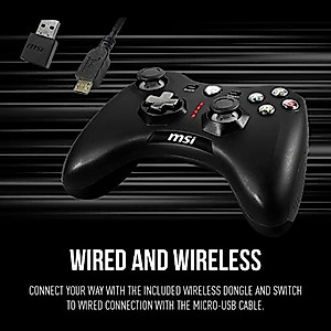 MSI Force GC30V2 Wireless Gaming Controller, Dual Vibration Motors, Dual Connection Modes, Interchangable D-Pads, Compatible with PC & Android