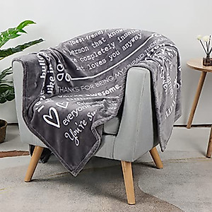 FILO ESTILO Funny Best Friend Birthday Gifts for Women, Best Friend Blanket, Unique Friendship Throw Full of Fun Gag Quotes and Sayings for Bestie, BFF, Long Distance 60x50 Inches (Grey, Fleece)