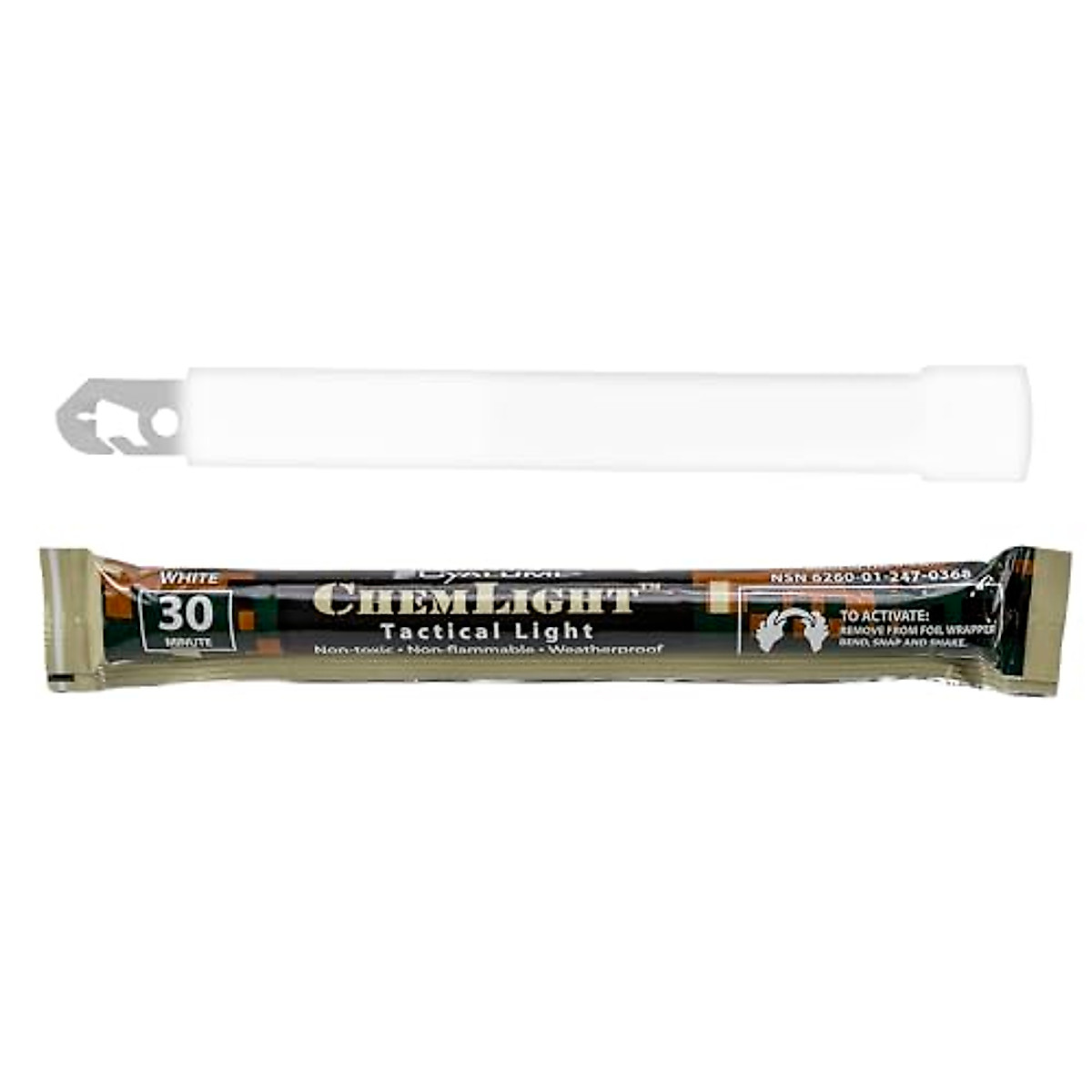 Cyalume - 9-03680 ChemLight Military Grade Chemical Light Sticks – 30 Minute Duration Light Sticks Provide Intense Light, Ideal as Emergency or Safety Lights and Much More, Standard Issue for U.S. Military Personnel – White, 6” Long (Pack of 10)