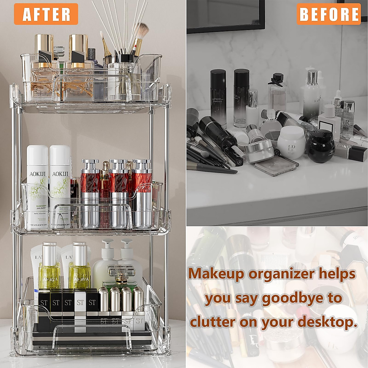 PTBSZCWY Under Cabinet Organizer Bathroom Organizer and Storage,Under Sink Organizers 3 Tier Clear Organizer With Dividers Organizer Medicine Storage, Kitchen Cabinet Pantry Dividers Organizer