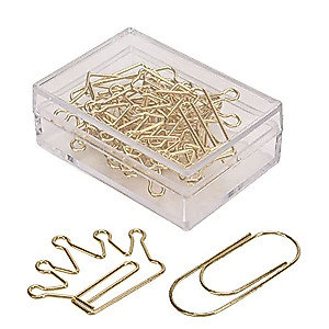 100Pcs Cute Paper Clips Bookmark Marking Document Organizing Clip Electroplating Process Gold Paper Clips for Home(Crown Modeling)