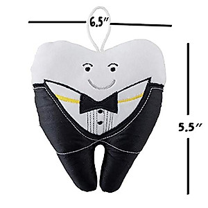 Stephan Baby Plush Tooth-Shaped Fairy Pillow, White with Appliqued Tuxedo Accents,F3044