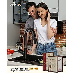APPASO Kitchen Faucet with Pull Down Sprayer, Oil Rubbed Bronze Single-Handle High Arc Single Hole Pull Out Kitchen Sink Faucets with Escutcheon