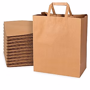 Prime Line Packaging Brown Paper Bags with Handles, Reusable Grocery Tote for Food, Takeout, Delivery, Shopping, Small Business, Bulk, 12x7x14 100 Pack