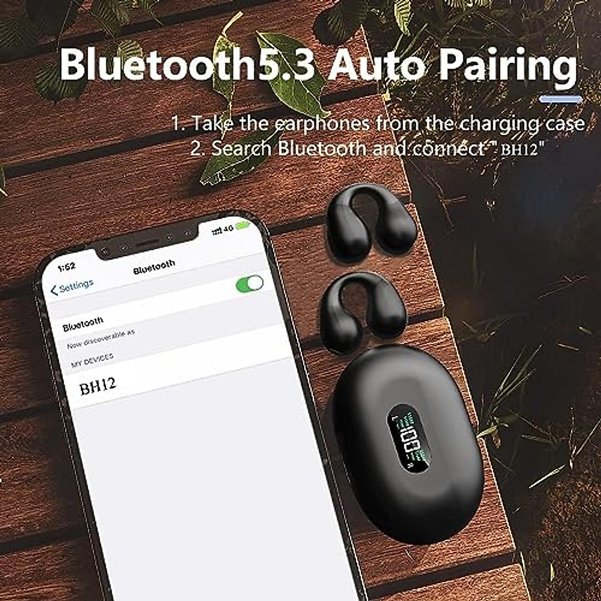 Wireless Earbuds,Wireless Open Ear Sport Headphones,Clip On Bluetooth Earbuds for Android iPhone,Air Conduction Headphones,Earring Bluetooth 5.3 Headset for Cycling,Running Workout,Running,Driving