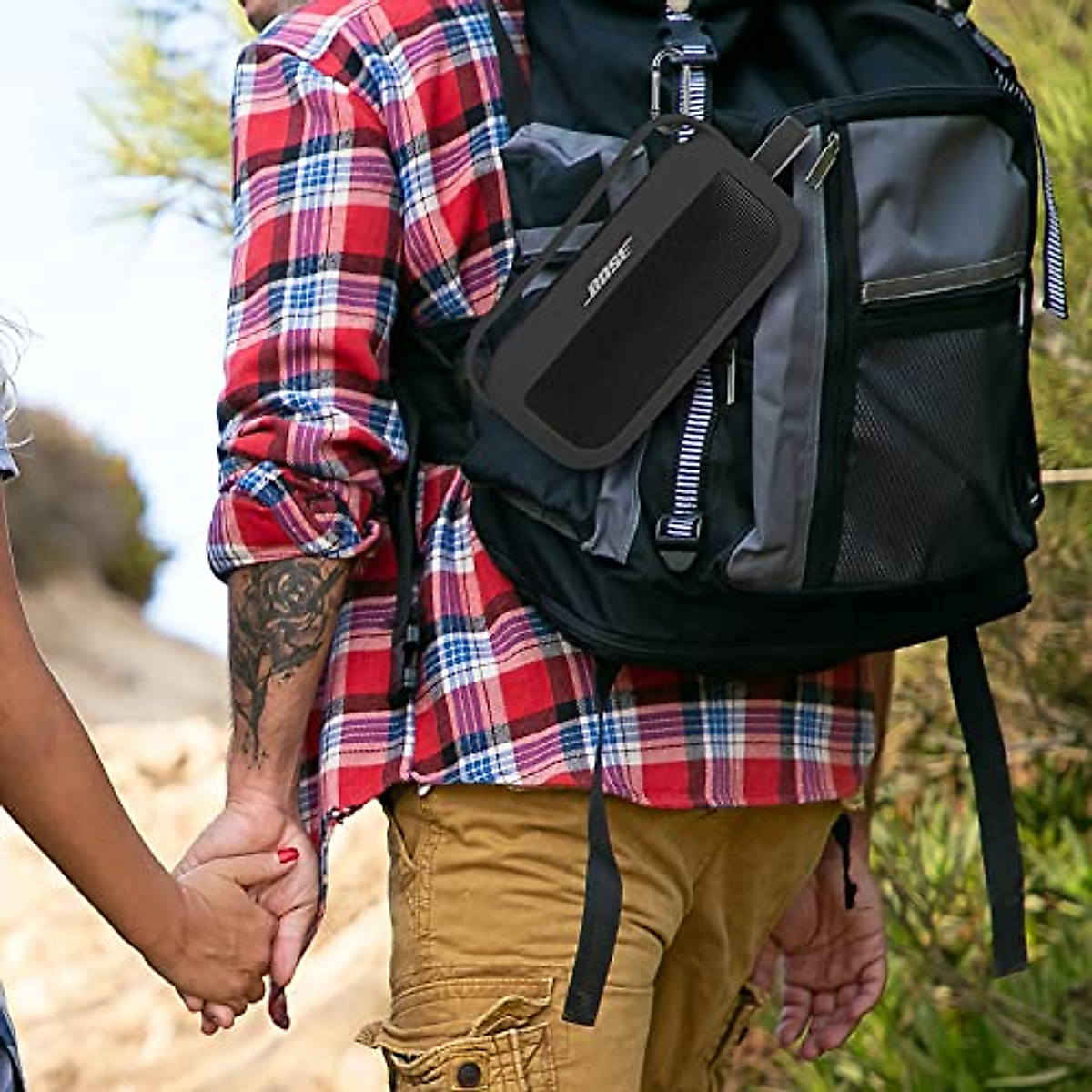 TXesign Silicone Case Cover for Bose SoundLink Flex Bluetooth Portable Speaker Travel Protective Carrying Pouch with Handle Anti-dust Plug for Bose SoundLink Flex (Black)