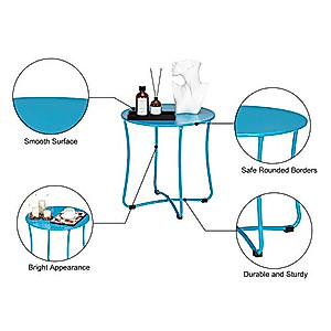 VINGLI Outdoor Side Table, Metal Weather Resistant Round Coffee Table, Patio Side Table End Table, Sofa End Table, Snack Table/Nightstand for Garden, Garden Yard Lawn, Balcony and Office (Blue)