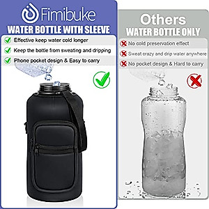1 Gallon Water Bottle with Sleeve-128 oz BPA Free Large Leakproof Sport Plastic Motivational Water Bottle with Straw & Strap & Insulated Neoprene Holder Carrier Bag-Big Gym Water Jug for Women Men