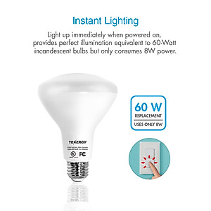 Tenergy Dimmable LED Flood Light Bulbs, 60 Watt Equivalent (8W), Warm White Soft White (2700K), BR30 E26 Medium Standard Base Recessed Light Bulbs for Can Ceiling Light, UL Listed (Pack of 8)