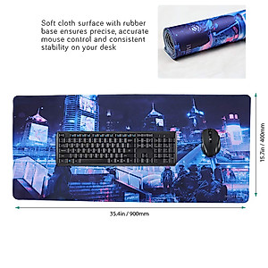 Imegny Large Gaming Mouse Pad, Extended XXL Desk Pad & Non-Slip Rubber Mat for Mice and Keyboard with Stitched Edges （90x40 zisecity006）