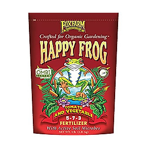 FoxFarm Happy Frog Garden Tomato and Vegetable Soil Dry Plant Fertilizer Mix for Outdoor Organic Plant and Garden Care, 4 Pound Bag (FX14690)