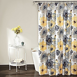 Lush Decor Leah Shower Curtain-Bathroom Flower Floral Large Blooms Fabric Print Design, 72" x 72", Yellow and Gray