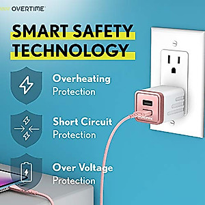 iPhone Charger Set, 2-Pack Overtime Apple MFi Certified Lightning Cables with 1 Dual USB Wall Adapter - 2.4 AMP Compatible w/iPhone 11 Pro Max XS XR X 8 7 6S 6 Plus SE iPad (Rose Gold/Rose Gold, 10ft)