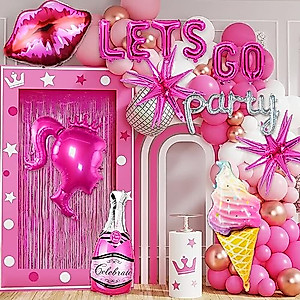 13 PCS Hot Pink Foil Balloon Letter LETS GO Party Decorations Pink Girls Pink Princess Doll Theme Party Kids Baby Shower Wedding Princess Theme Party Decorations Backdrop