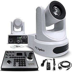 PTZOptics 30X-SDI Gen 2 Live Streaming Broadcast Camera (White) (PT30X-SDI-WH-G2) + PT-Joy-G4 4D IP Controller (GEN4) - Camera and Joystick Controller Bundle