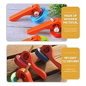 Kisangel 3Pcs Wooden Gyroscope Toy Wooden Top with Handle and Pull String Wire for Kids Toddlers Toys
