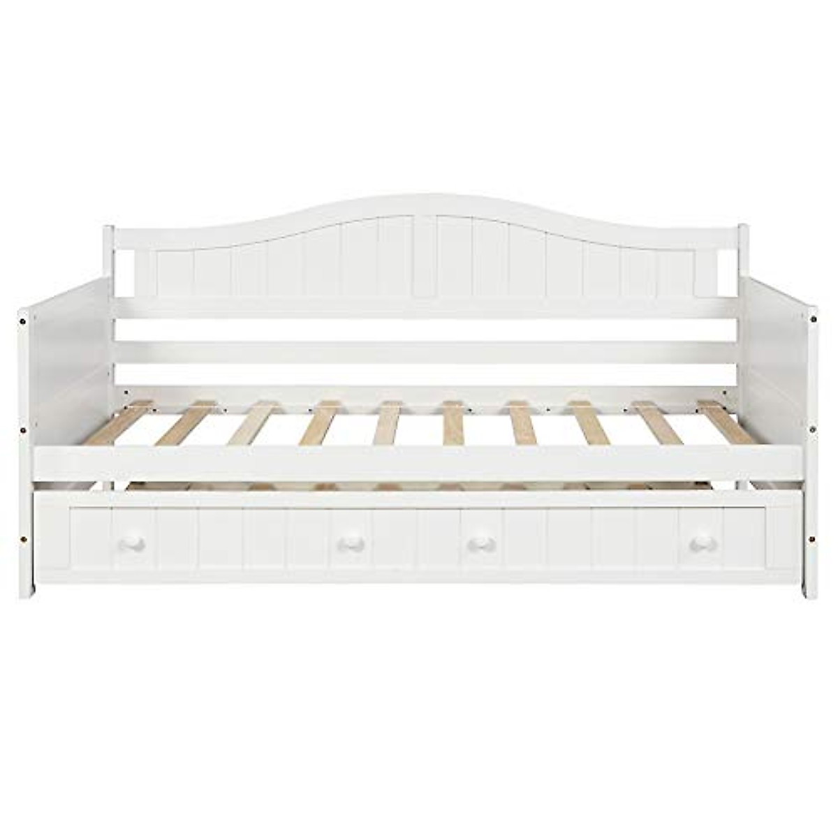 CJLMN Solid Wood Daybed with a Trundle, Twin Trundle Daybed Sofa Bed Frame for Bedroom, Guest Room, Living Room (White)