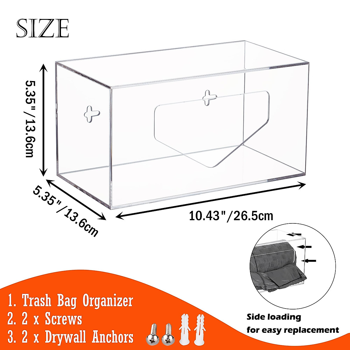 Aphbrada Trash Bag Dispenser Roll Holder, Wall Mount Acrylic Garbage Bag Dispenser Roll Holder for Kitchen Cabinet, Trash Can Liners Organizer for Under Sink, Clear