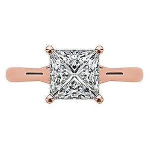 10K Solid Rose Gold Handmade Engagement Ring, 2 CT Princess Cut Moissanite Diamond Solitaire Wedding/Bridal Rings for Women/Her, Minimalist Rings Anniversary Ring For Gifts (4)