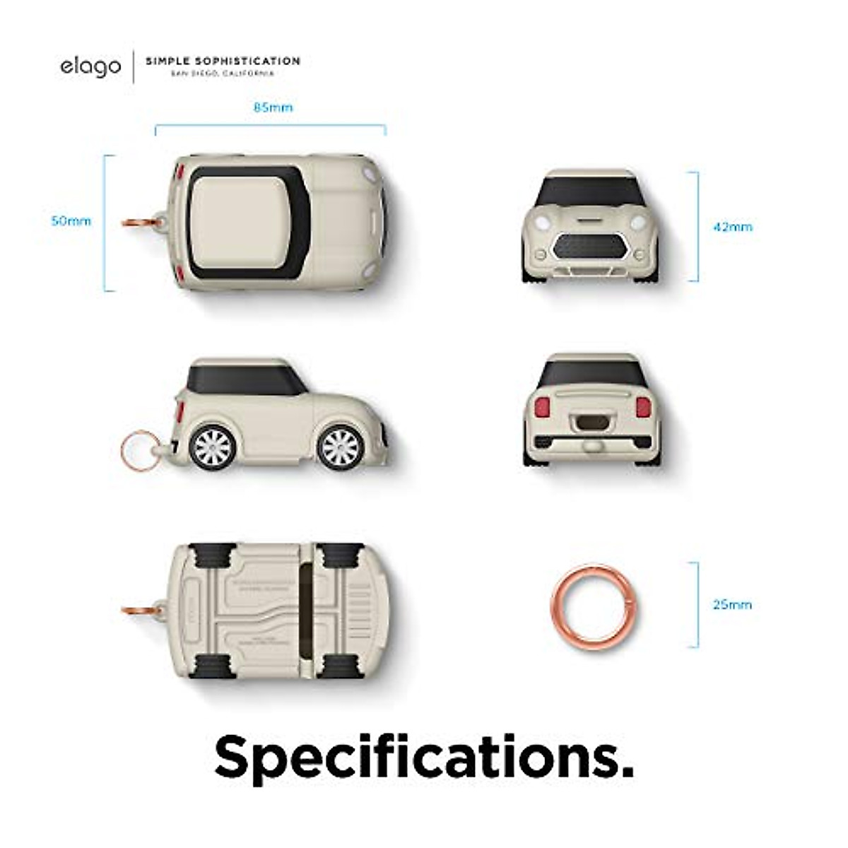 elago Mini Car AirPods Case with Keychain Compatible with AirPods 1 and Compatible with AirPods 2 [Headlights and Taillights Glow in The Dark] [Patent Registered] [Classic White]