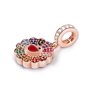 GNOCE Customised Sunflower Charms Pendant Christmas Charms Gifts Sterling Silver Personalized Photo Charm With Colorful Cubic Zirconia fit All Bracelets Necklaces