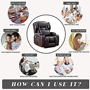 SAMERY Power Recliner Chair with Massage & Heating, Comfy Sleeper Chair Sofa Electric Recliners Home Theater Seat for Living Room with Cup Holders/USB Ports/LED Light/Lumbar Pillow/Remote Control