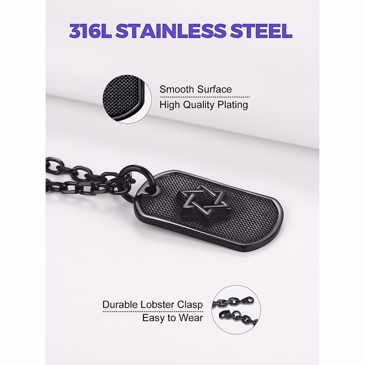 Richsteel Star of David Dog Tag Pendant for Women Mens Jewish Jewelry Chain Israel Flag Gifts Necklace