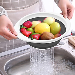 QiMH Collapsible Colander Set of 3-1pc 6 Quart Over the Sink Silicone Strainer - 1pc 4 Quart and 1pc 2 Quart Folding Strainers - Dishwasher Safe(grey&white)
