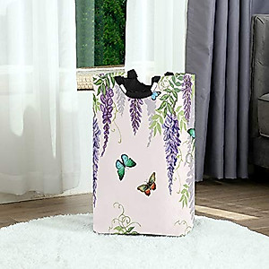 OTVEE Tropical Purple Flowers Butterfly Kids Laundry Basket Folding Laundry Hamper Organizer for Clothes Toy Book Storage