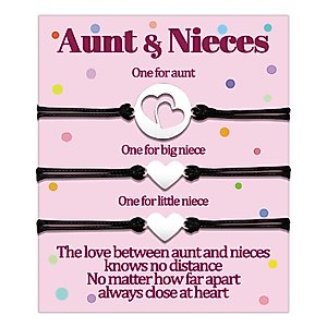 Temulnee 2 Niece Gifts from Auntie Aunt Gifts Matching Bracelets Auntie Two Nieces Gift Heart Love Bracelet from Aunt Jewelry Set for 3 Women Mothers Day Birthday Valentines Day Gifts